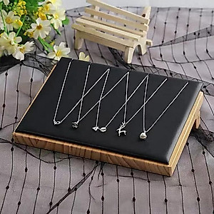 Dreamhousey Solid wood beveled jewelry rack necklace display tray, Pendant Long Chain display board, jewelry store trade selling display stand counter prop (black (large))