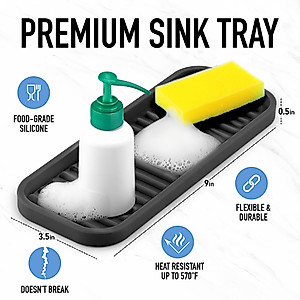 Zulay (9x3.5) Silicone Sponge Holder for Kitchen Sink - Flexible Multipurpose Kitchen Soap Tray Sponge Holder - Sink Organizer Tray for Kitchen, Bathroom, Makeup, Trinkets & More (Black)