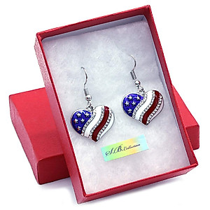 SoulBreezeCollection Patriotic American USA Flag Heart Dangle Drop Earrings 4th of July Independence Day Gift (Heart Hook)