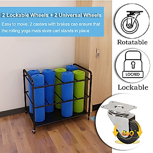 LXLA Extra Large Rolling Yoga Mat Storage Cart with 2 Lockable Wheels, Black Foam Rollers Rack for Gym Studio Office Fitness Class, Narrow Runner Rug Holder (Size : 31.5×19.6×27.5 in)