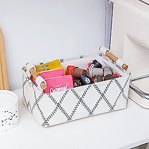 LUFOFOX Decorative Collapsible Rectangular Fabric Storage Bin Organizer Basket with Wooden Handles for Clothes Storage,12.6x8.7x4.7 inch,White