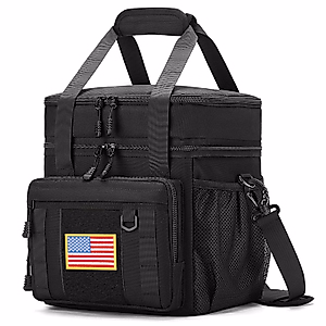 Gafetrey Expandable Large Tactical Lunch Box for Adults, Heavy Duty Durable Lunch Cooler Bag with MOLLE Lunch Pail for Work Camping Fishing Picnic (Black, 16L)