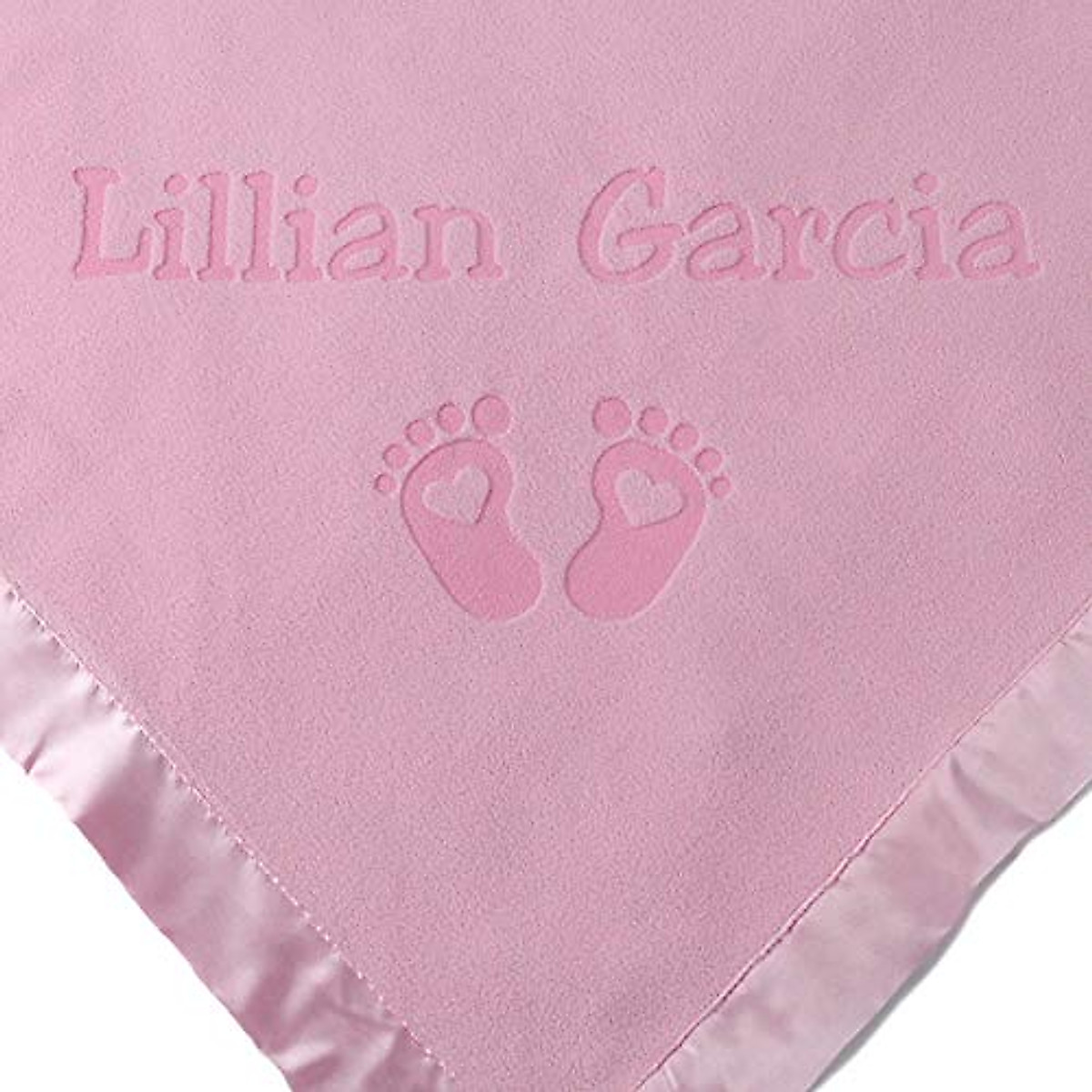 Custom Catch Personalized Newborn Gift Baby Blanket for Girl - Name with Infant Heart Feet Design - Pink or Blue (1 Line Text)