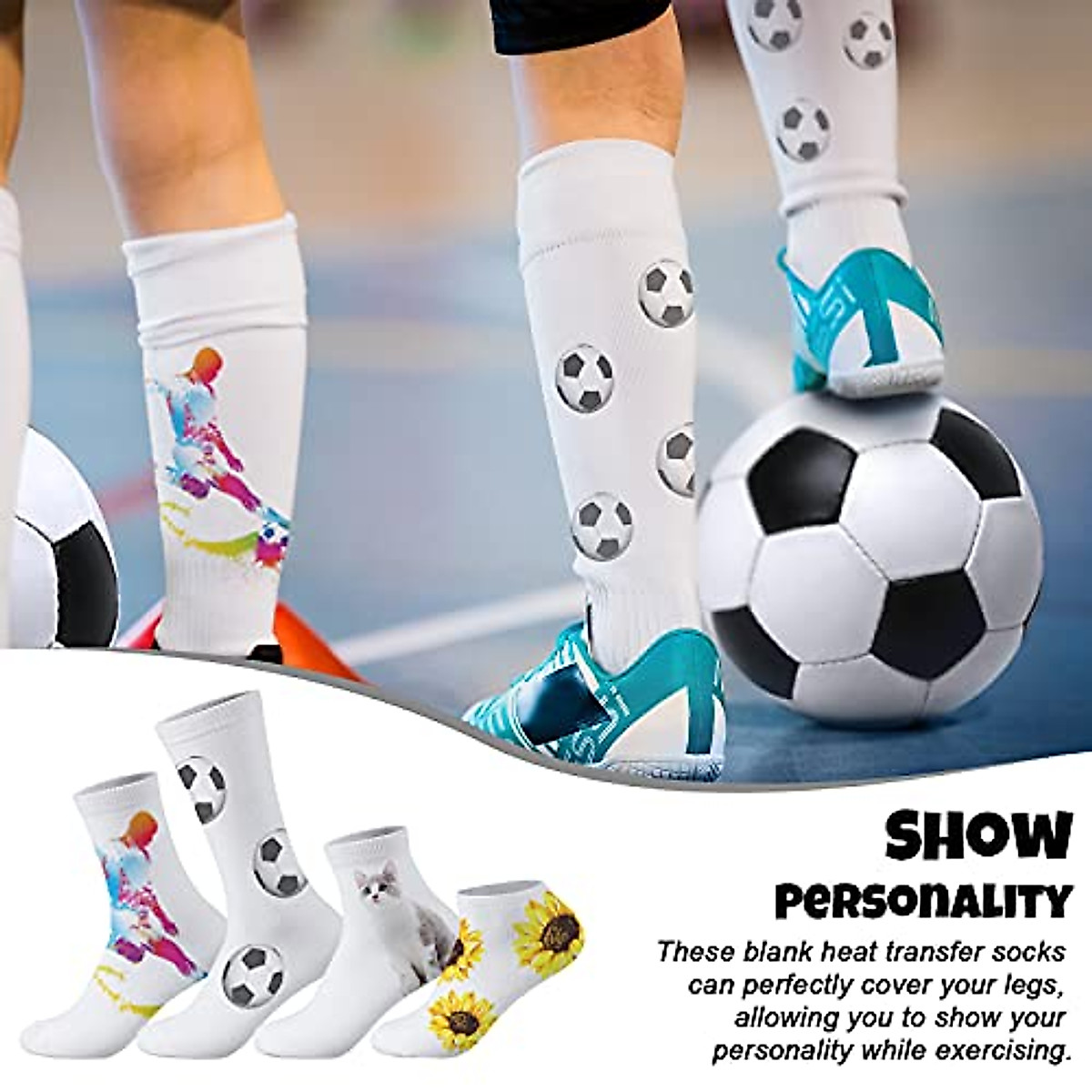 SATINIOR 32 Pairs Sublimation Socks Polyester Blanks Heat Transfer Socks with Sublimation Sock Jig for DIY Dye Heat Press Accessories, 4 Sizes white