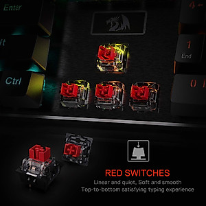 Redragon K556 RGB LED Backlit Wired Mechanical Gaming Keyboard, 104 Keys Hot-Swap Mechanical Keyboard w/Aluminum Base, Upgraded Socket and Noise Absorbing Foams, Quiet Linear Red Switch