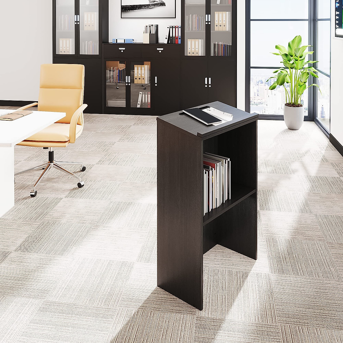 Podium Stand,Wooden Speaking Lectern,Lectern Podium for Classroom,Churches,Auditorium,Meeting Room,Reception Desk of Podium with Adjustable Shelf(Black)