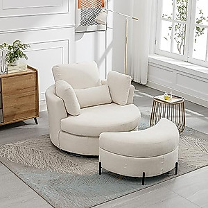 Oversized Swivel Accent Barrel Chair with Storage Bench Large Ottoman+4 Pillows,Comfy Upholstered 360 Recliner Sofa Club Chaise Leisure Round Loveseat Lounge Armchair for Living Room/Hotel/Nursery