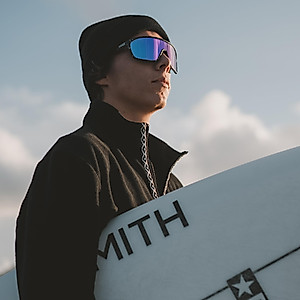 SMITH Boomtown Sunglasses – Shield Lens Performance Sports Active Sunglasses for Biking, Running, Fishing & More – For Men & Women – For Men & Women – Matte Black + Red ChromaPop Mirror Lens