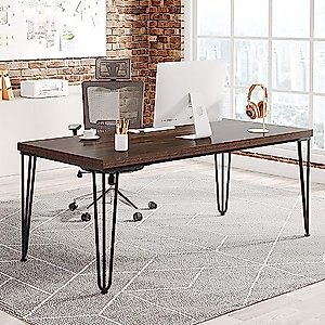 Tribesigns 62.9 Inch Rustic Computer Desk, Large Office Executive Desk with Metal Legs, Simple Writing Study Desk Workstation Conference Table Business Furniture for Home Office