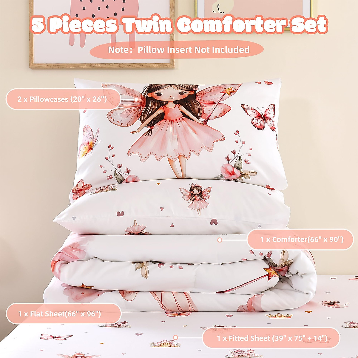 weigelia Twin Comforter Set 5 Pieces Bed in a Bag Fairy Castle Kids Comforter Set Lightweight Soft Twin Bedding Sets for Girls Boys