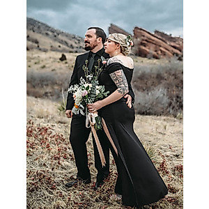 YMDUCH Women's Off Shoulder High Split Long Formal Party Dress Evening Gown Black