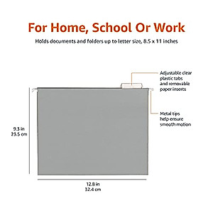 Amazon Basics Hanging File Folders, Letter Size, Gray, 25-Pack