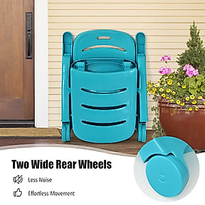 Giantex Patio Chaise Lounge Recliner on Wheels, Folding Deck Chair with Armrests, 5 Adjustable Positions for Poolside, Yard, Garden Rolling Outdoor Lounger Sunbathing Beach Chair(1, Turquoise)