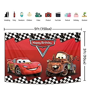 Botong 5x3ft Cars Backdrop Movie Birthday Party Supplies Backdrops Car Racing Story Black White Grid Red Photo Backgrounds for Photography Birthday Party Banner