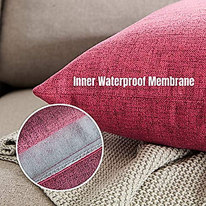 WAYIMPRESS Outdoor Pillow Covers for Patio Furniture Waterproof Pillow Covers Square Garden Cushion Farmhouse Linen Throw Pillow Covers Shell for Patio Tent Couch (18×18 Inch, Rose Red)