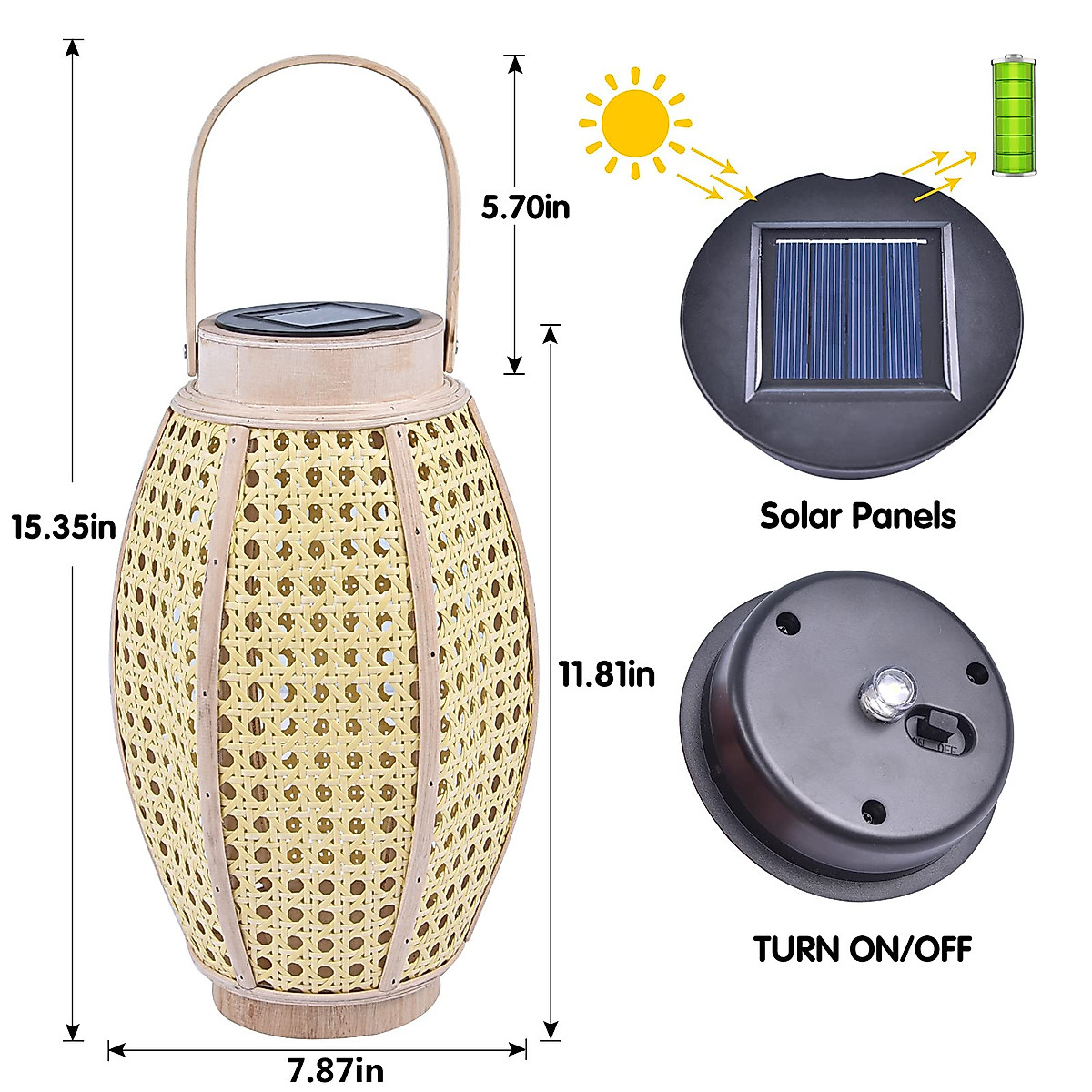 Solar Lanterns Outdoor Hanging - Outable Solar Rattan Woven Lantern Lamp with Handle for Hanging, Auto ON/Off Table Lantern Garden Patio Yard Home Decoration with Warm LED Light