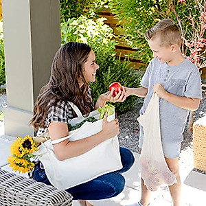 Reusable Grocery Bags Set of 12, 100% Cotton Plain Cloth Blank Canvas Heavy Duty Bag Bundle, With Handles for Shopping, Produce, Farmers Market, Include 3 Small, 3 Medium, 3 Large Mesh Bags, 3 Tote