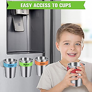 Wownnic Magnetic Cups for Fridge- Magnetic Hanging Cups for Kids- Stainless Steel Cups with Magnetic Cup Holder- 12 Oz Kids Cups Hanging on Fridge or Water Coolers