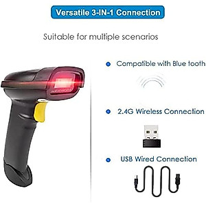 NETUM 2D Barcode Scanner, Compatible with 2.4G Wireless & Bluetooth & USB Wired Connection, Connect Smart Phone, Tablet, PC, 1D Bar Code Reader Work for QR PDF417 Data Matrix NT-1228BL