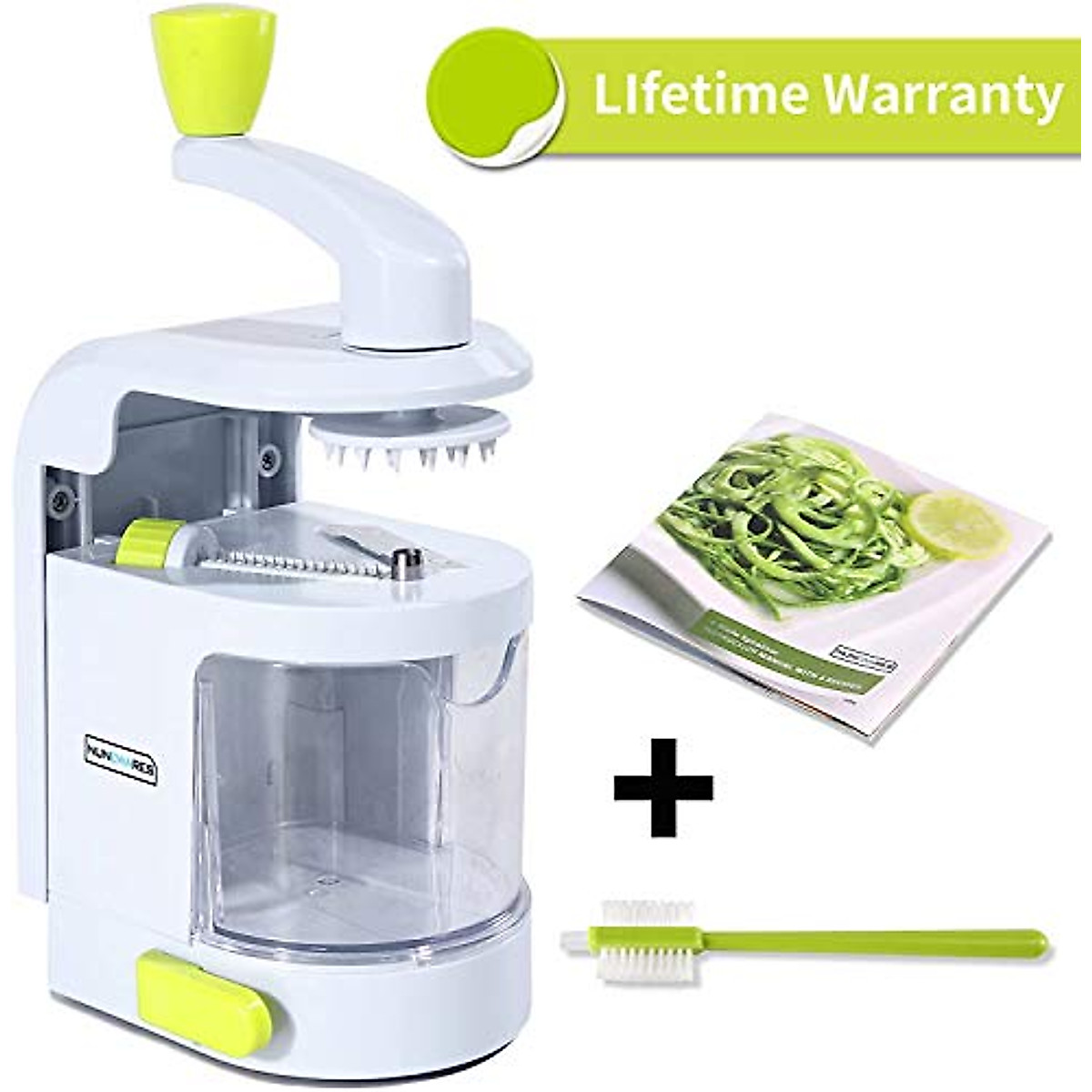 Spiralizer Vegetable Slicer (4-in-1 Rotating Blades) Heavy Duty Veggie Spiralizer with Strong Suction Cup, Zucchini Spiral Noodle/Zoodle/Spaghetti/Pasta Maker ( Recipe Book and Cleaning Brush)