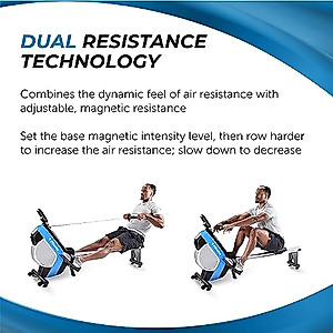 Stamina DT Plus Rowing Machine 1409 - Rower Machine with Smart Workout App - Rower Workout Machine with Dual Air and Magnetic Resistance - Up to 250 lbs Weight Capacity