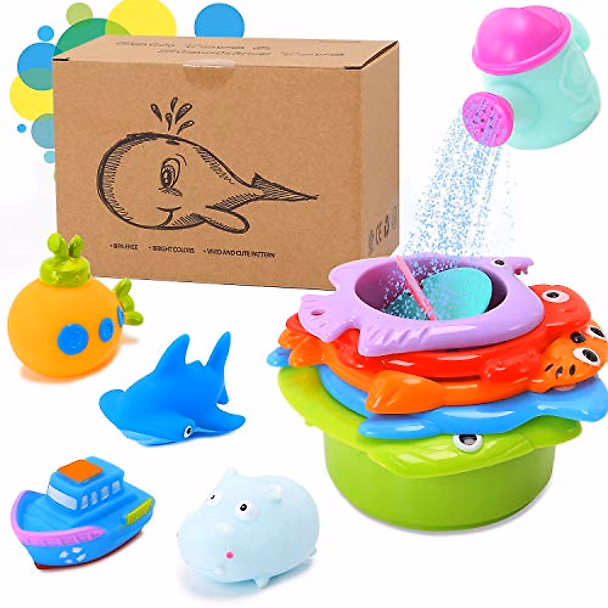 INNOCHEER Baby Bath Toys for Water Table, Toddler Water Toys with Bath Toys Stacking Cups, Quick Dry Organizer Net, 13 Pcs Early Educational Toy for Bathtub Game, Beach and Pool Party