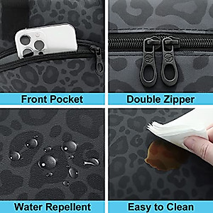 Oarencol Black Leopard Insulated Lunch Bag Animal Skin Print Reusable Cooler Lunch Tote Box with Shoulder Strap for Work Picnic School Beach