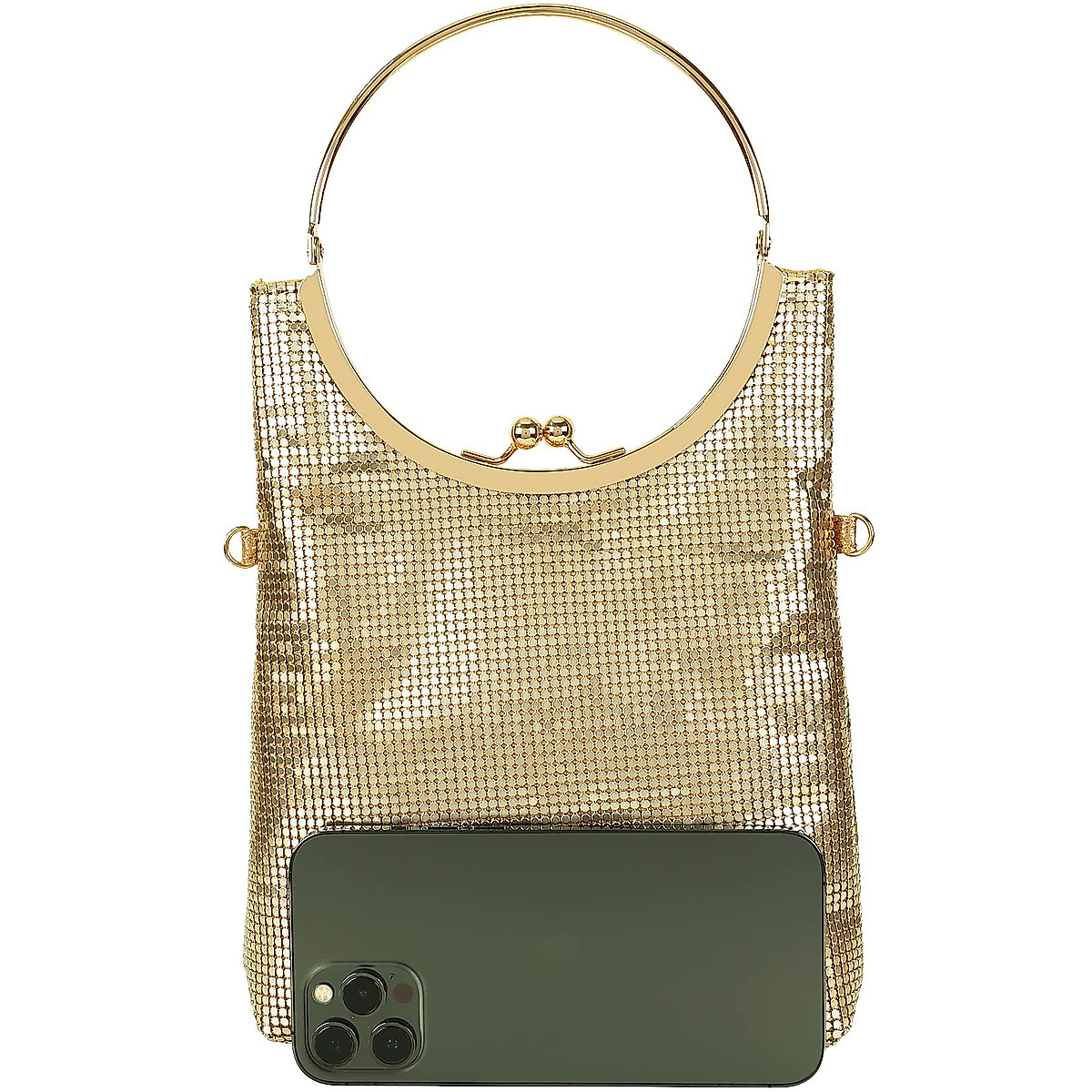 Venoline Clutch Purses for Women with Top Handle Mesh Circular Evening Sparkly Crossbody Handbag Party Prom Wedding Gold