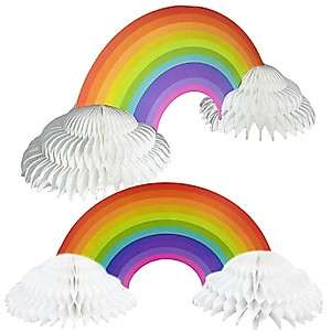 GIFTEXPRESS 2 Pack Jumbo 30" Rainbow Honeycomb Centerpiece - Paper Rainbows & Clouds Theme Party Supplies Decorations - Perfect Decor for Tables at Baby Showers & Birthdays
