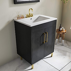 phiestina 24 Inch Black Bathroom Vanity with Ceramic Countertop Sink Combo, 2 Doors Black Bathroom Cabinet Set, BV01-MGD-BLACK
