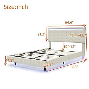 SIYSNKSI Modern Queen Upholstered Platform Bed with LED Lights, Floating Bed Frame with USB Charging and Headboard, Upholstered Platform Bed Frame for Kids Teens Adult Bedroom (Beige-055)