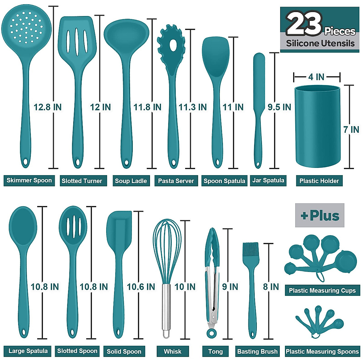 Silicone Kitchen Utensils Set, E-far 23 Pcs Blue Cooking Utensils Tools with Holder for Nonstick Cookware, Include Spatula/Spoon/Ladle/Tongs/Turner, Heat Resistant & Nontoxic, Dishwasher Safe