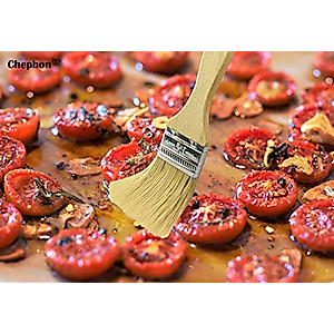 Chephon Natural Bristles Pastry Basting Brushes Set with wooden handle for Baking Kitchen Cooking BBQ Grill and Basting Oil Sauce and Marinade, 4 Pack