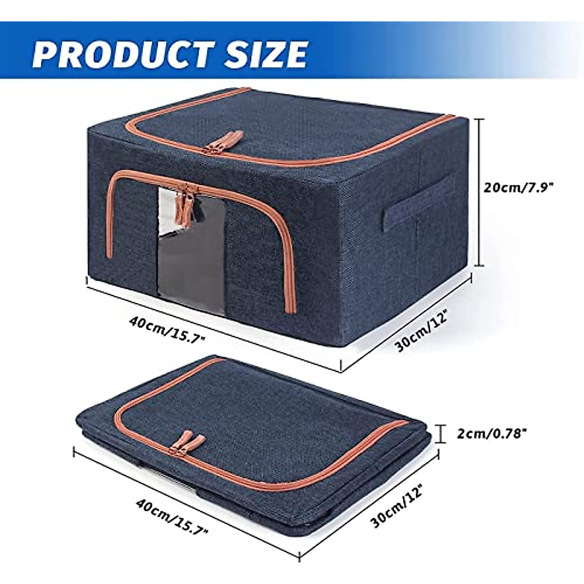 Clothes Storage Bin Boxes, 2 Pack Foldable Clothes Storage Boxes, Stackable Frame Storage Bins Boxes, Fabric Linen Clothes Storage Organzier for Clothes, Blankets, Bedrooms (15.7 x 12 x 7.9inch)