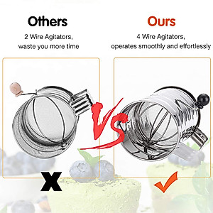 Flour Sifter 3 Cup Stainless Steel Rotary Hand Crank Sifter with 16 Fine Mesh Screen and 4 Wire Agitator Rotary Hand Crank Baking Sifter Professional Flour Sieve (3 Cup with Dough Blender)