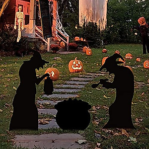 Ivenf Witch Halloween Decorations Outdoor, 2 Large Black Witches with Cauldron, Scary Silhouette Yard Signs with Stakes, Corrugated Plastic, Waterproof Lawn Decorations for Kids Family Home Party