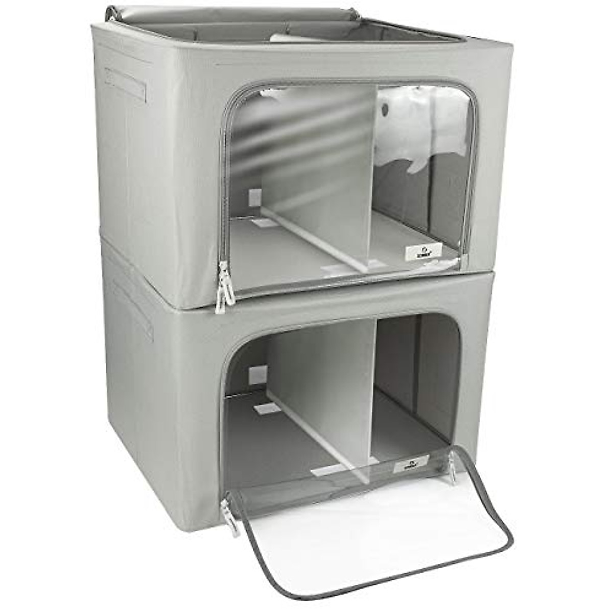 Storage Bins with Divided Interior - Stackable & Foldable Clothes Organizer Bags, Fabric Storage Container Organizers with Metal Oxford Frame Large Window & Carry Handles, Organization for Bedroom, Closet, Bedding, Linens, Clothes, Books & Toys - By Sorbu