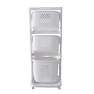 Laundry Basket Bathroom, Multi-layer Clothes Storage Basket, Household Bathroom Simple Storage Shelf, Kitchen Shelf Fruit Stand Shelf With Wheels (3 Tiers)
