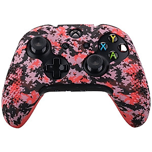 9CDeer 1 Piece of Studded Protective Customize Digital Camo Silicone Cover Skin Sleeve Case 8 Thumb Grips Analog Caps for Xbox One/S/X Controller Red Compatible with Official Stereo Headset Adapte