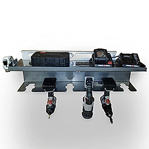 Speed Fabrication Power Deck 6-Slot Wall Mount Tool Holder with Battery Rack Storage Shelf - Cordless Tool Holder Organizer and Storage Rack