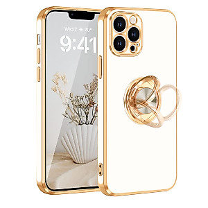 Fingic for iPhone 13 Pro Max Case,for iPhone 13 Pro Max Phone Case with 360°Ring Holder Slim Lightweight Kickstand Magnetic Car Mount for Girls Boys Protective Phone Case for iPhone 13 Pro Max,White