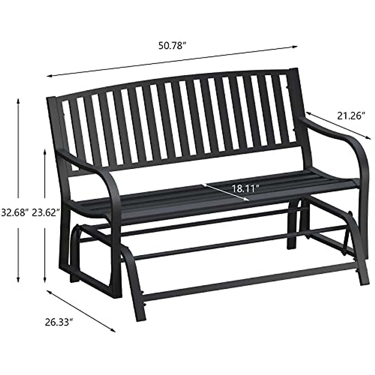 Maemttes Outdoor Patio Glider Bench for Outside, Weatherproof Metal Double Glider Swing Benches Clearance, 2-Person Rocking Chair for Front Porch, Porch, Park, Ergonomic Backrest