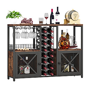 Homeiju Mini Bars for Home, Wooden Coffee Bar Cabinet, Modern Liquor Cabinet for Liquor and Glasses, Farmhouse Buffet Wine Bar Cabinet with Storage Sideboard for Home Kitchen Dining Room