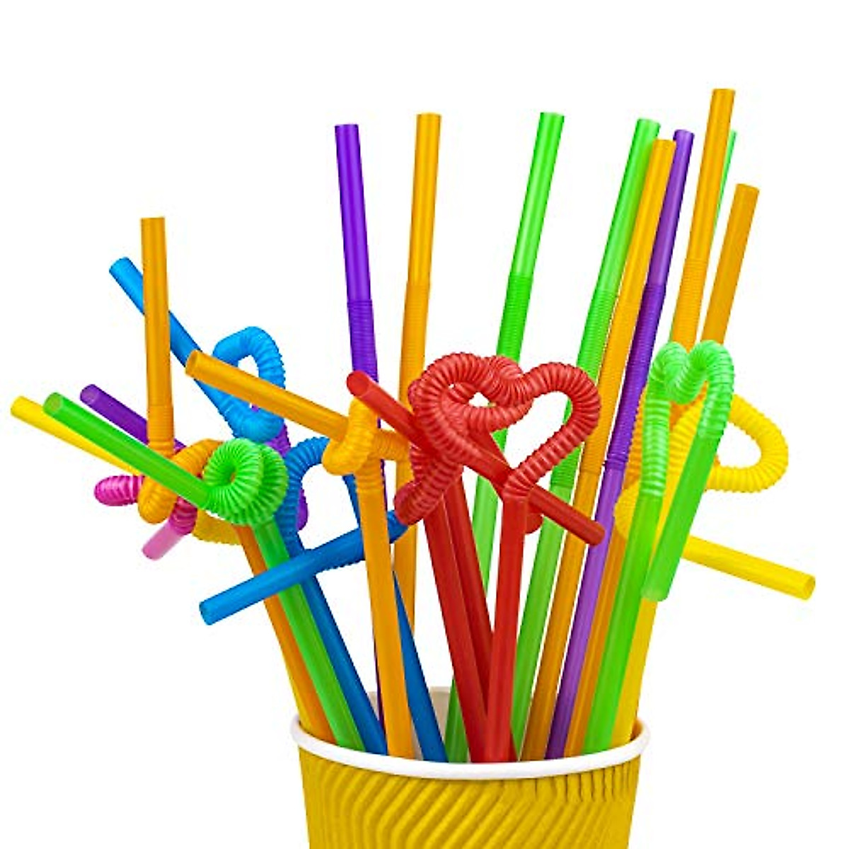 Suwimut 600 Pack Flexible Plastic Drinking Straws, 10.2 Inch Extra Long Colorful Disposable Bendy Straws, Assorted Colors Bendable Plastic Straws for Tumblers, Mason Jars, Milshakes, Smoothies