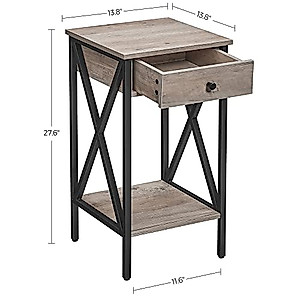 VASAGLE Tall Nightstand with Drawer and Storage Shelf, End Table, Side Table, 13.8 x 13.8 x 27.6 Inches, Industrial, Greige and Black ULET501B02