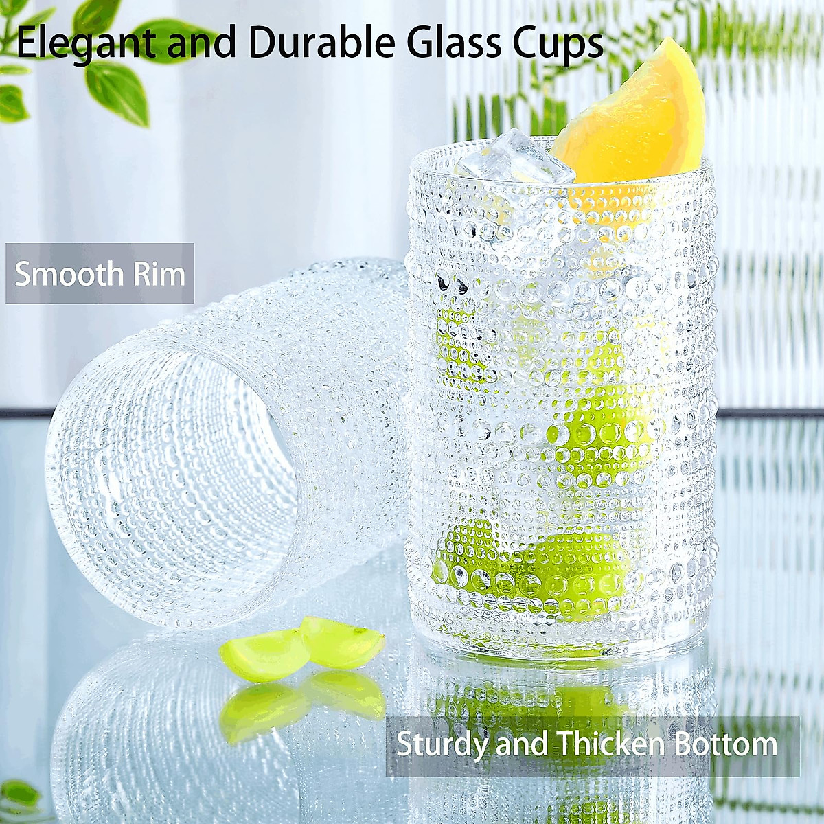 BUTEEST Set of 6 Hobnail Drinking Glasses, 13oz Vintage Glassware for Water, Juice, Cocktail, Milk, Beer & Beverages, Non-slip Design on Body &Bottom, Exquisite Clear Bubble Glasses | BPA Free |, Gift