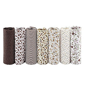 7 Pcs DIY Square Coffee Dot Assorted Cotton Fabric,25x25cm Pre Cut Floral Cloth Bedding Kit Quarters Bundle for Handmade Crafts(25 * 25)