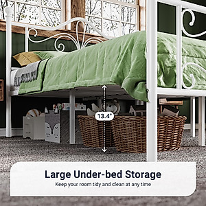 Allewie Full Size Bed Frame with Headboard,Metal Bed Frame with Butterfly Pattern Design Headboard & Footboard,No Box Spring Needed,Easy Assembly,White