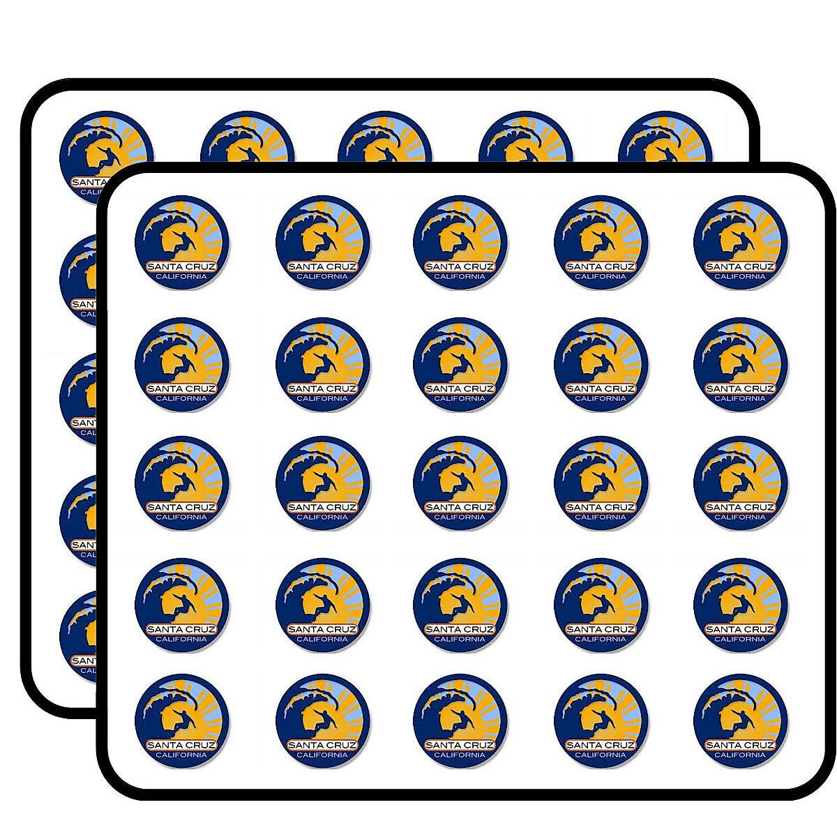 Round Surfer On Wave Santa Cruz California (Surfing surf Beach) Sticker for Scrapbooking, Calendars, Arts, Kids DIY Crafts, Album, Bullet Journals 50 Pack