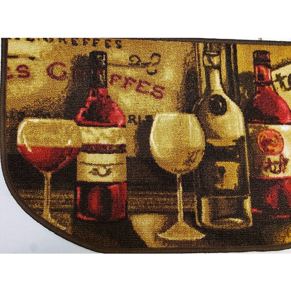 THE RAISE Kitchen Rug, Kitchen Mat, Printed Nylon Rug (nonskid) 18"x30" 4 Wine Bottles & 2 Glasses,D Shape
